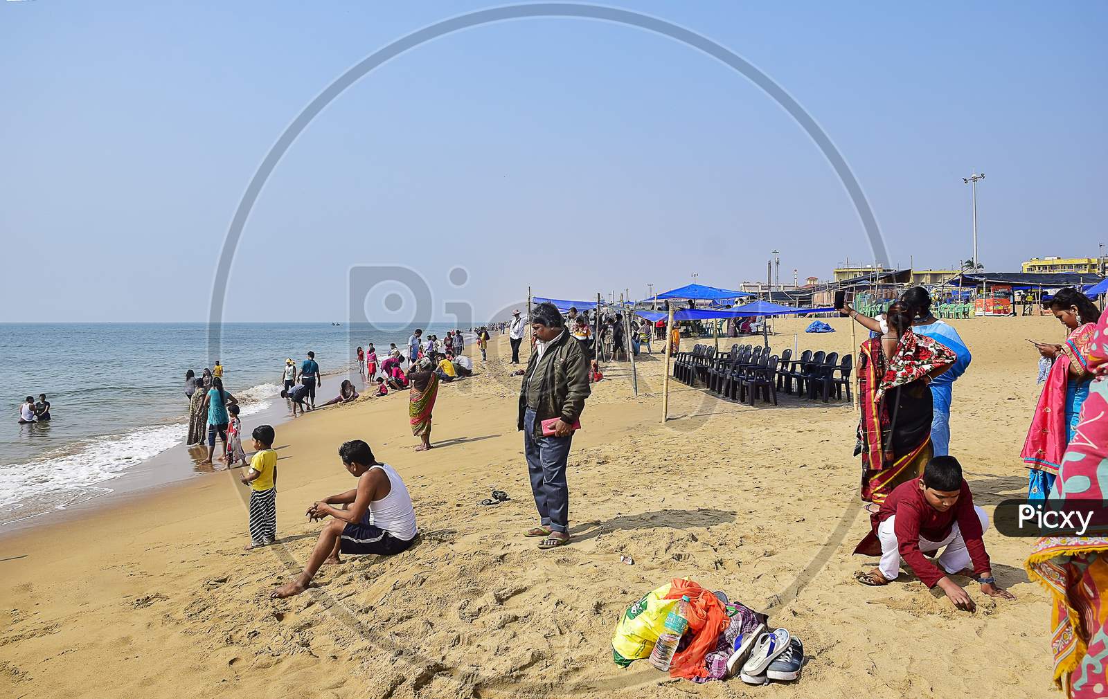 Image of People Enjoyeing Beach Life Of Puri Beach In Eastern India A ...