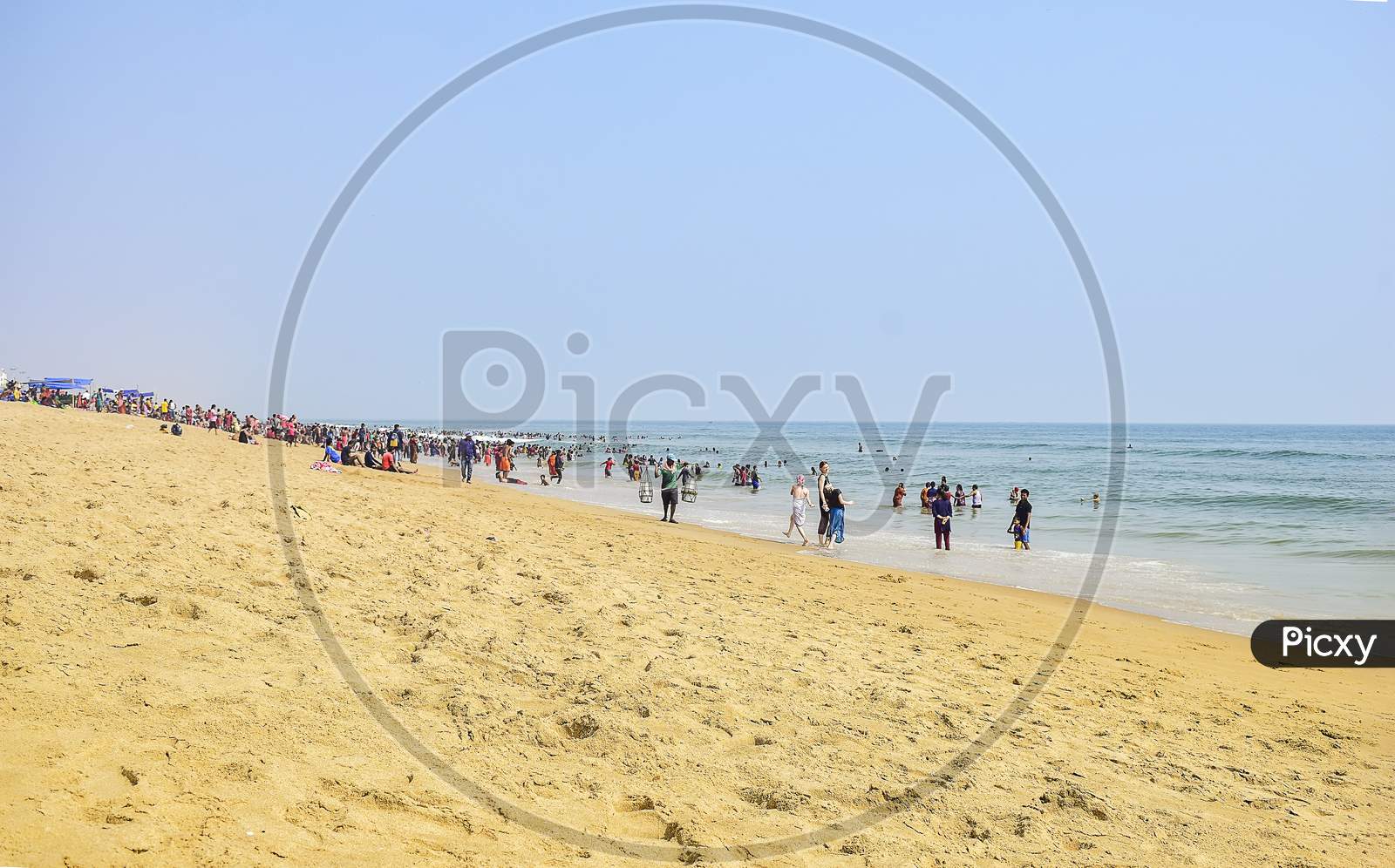 Image of People Enjoyeing Beach Life Of Puri Beach In Eastern India A ...