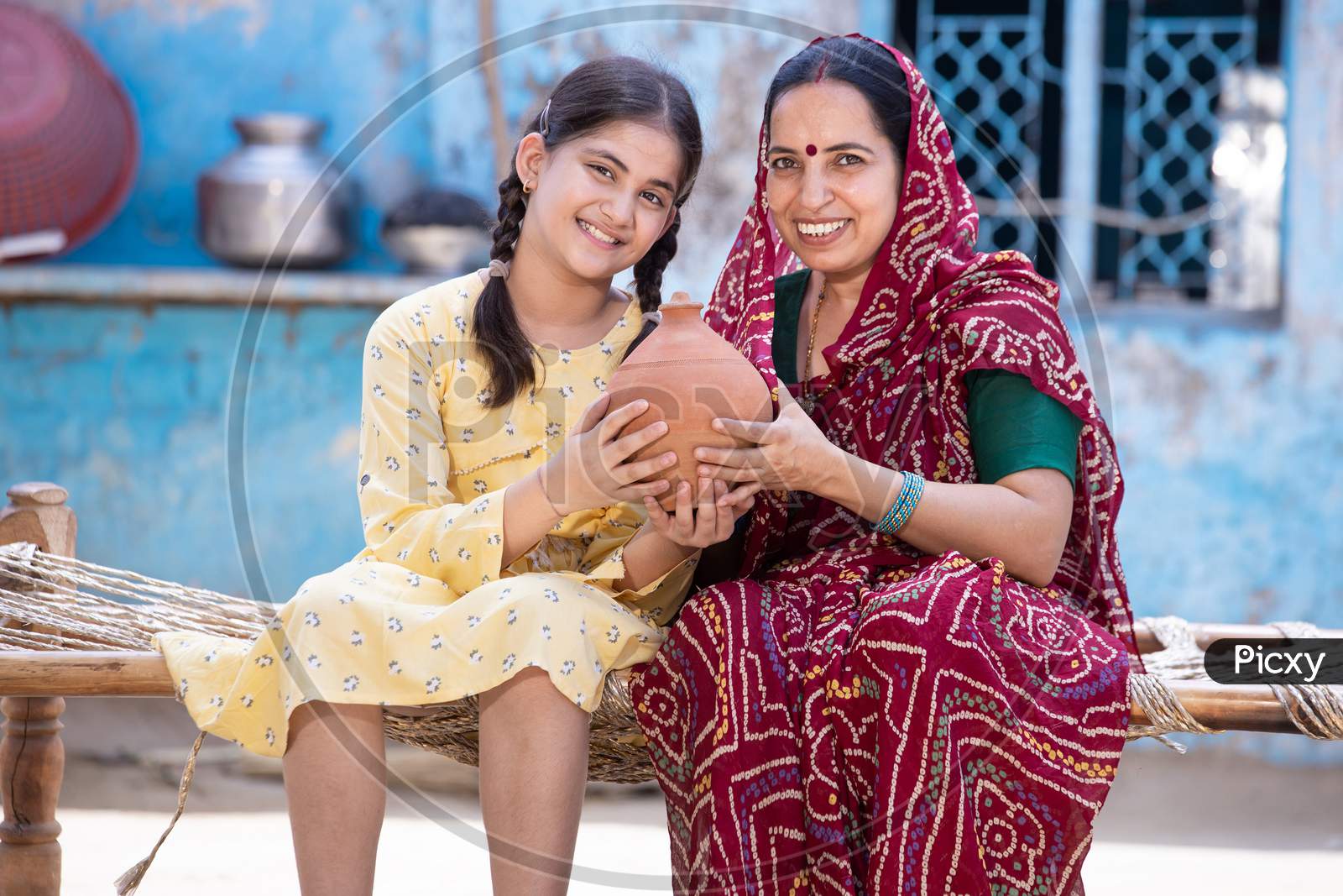 Image of Portrait Of Happy Rural Indian Mother And Adorable Daughter ...
