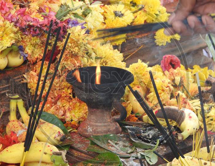 Image of Closeup Of Snake Statue In Stone Or Nagara Kallu In A Temple ...