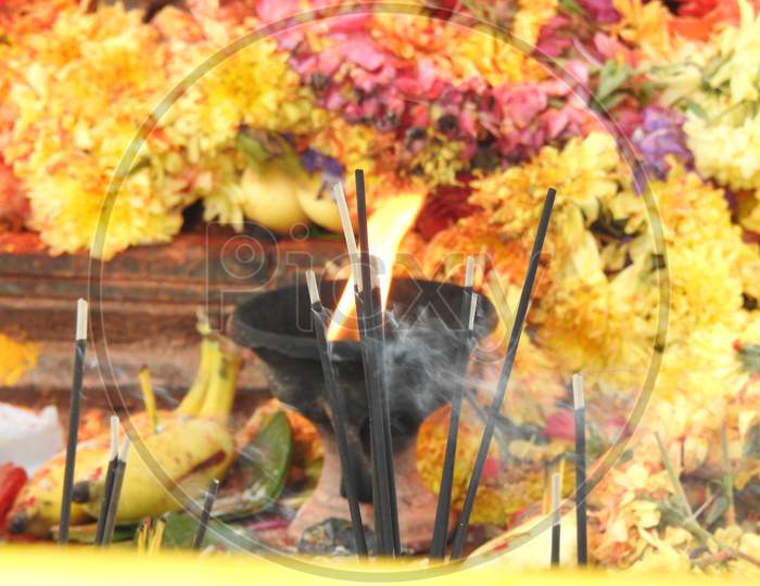 Image of Closeup Of Snake Statue In Stone Or Nagara Kallu In A Temple ...