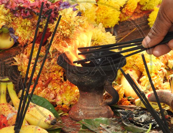 Image of Closeup Of Snake Statue In Stone Or Nagara Kallu In A Temple ...
