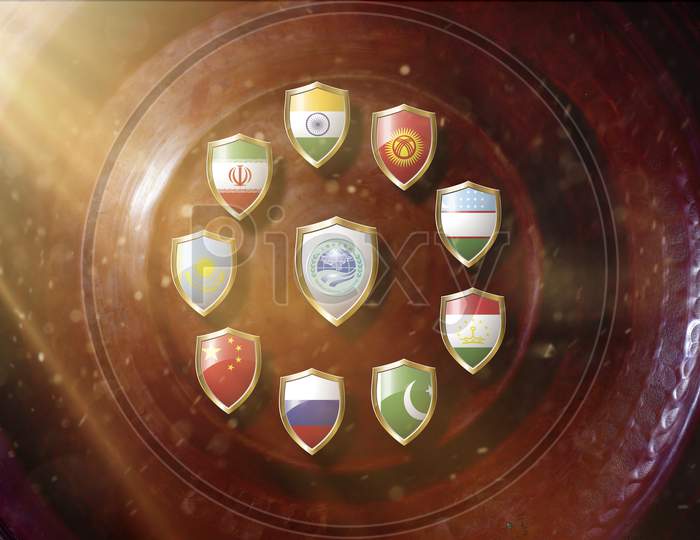 Image of Shanghai Cooperation Organization (Sco) Countries Flags In ...