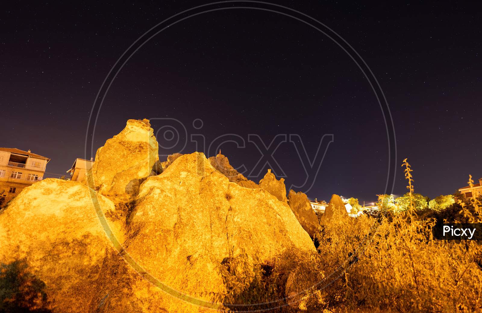 Image of Astro Photography Of Rock Formation Against Starry Sky During ...