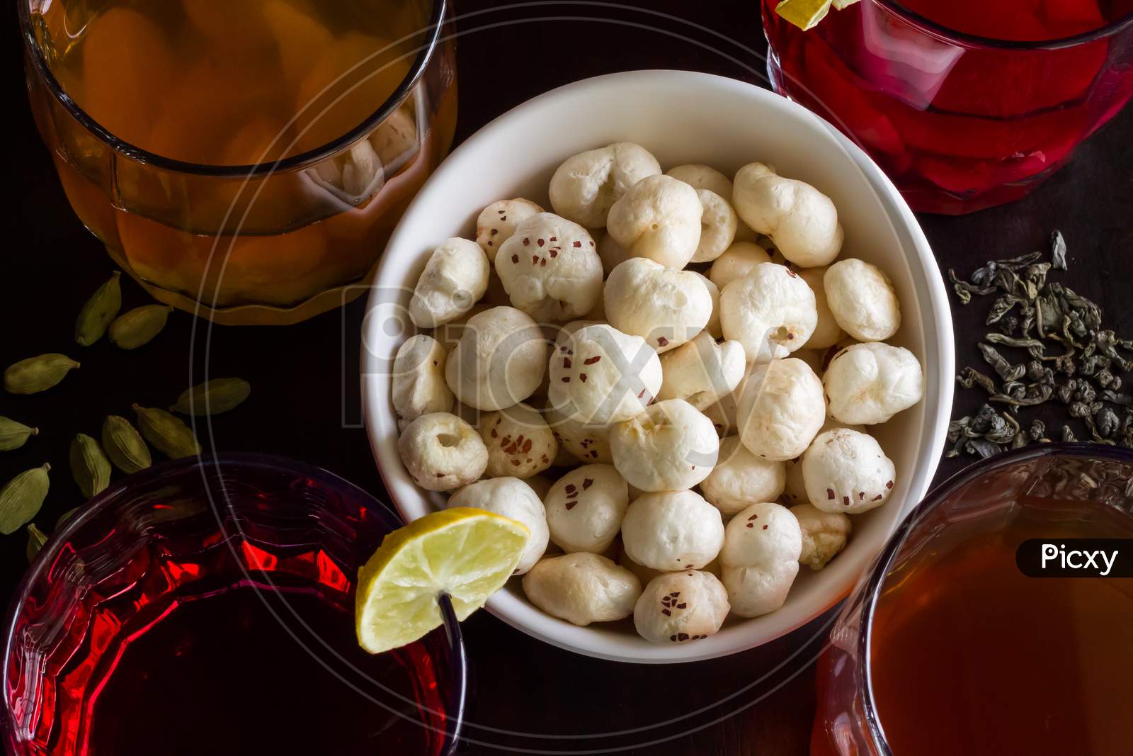 Image of Top view of crunchy Fox Nuts also called Makhana or Makhane or ...