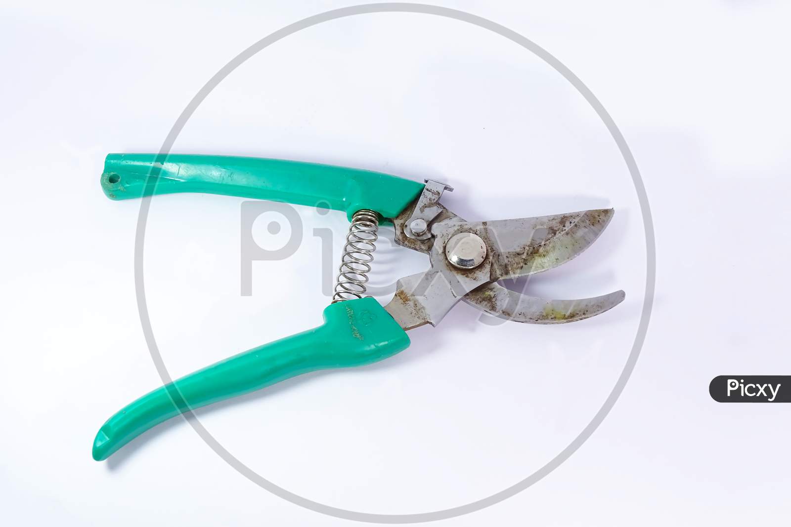 Image of garden old pruner or scissors or secateurs isolated on white background with clipping ...