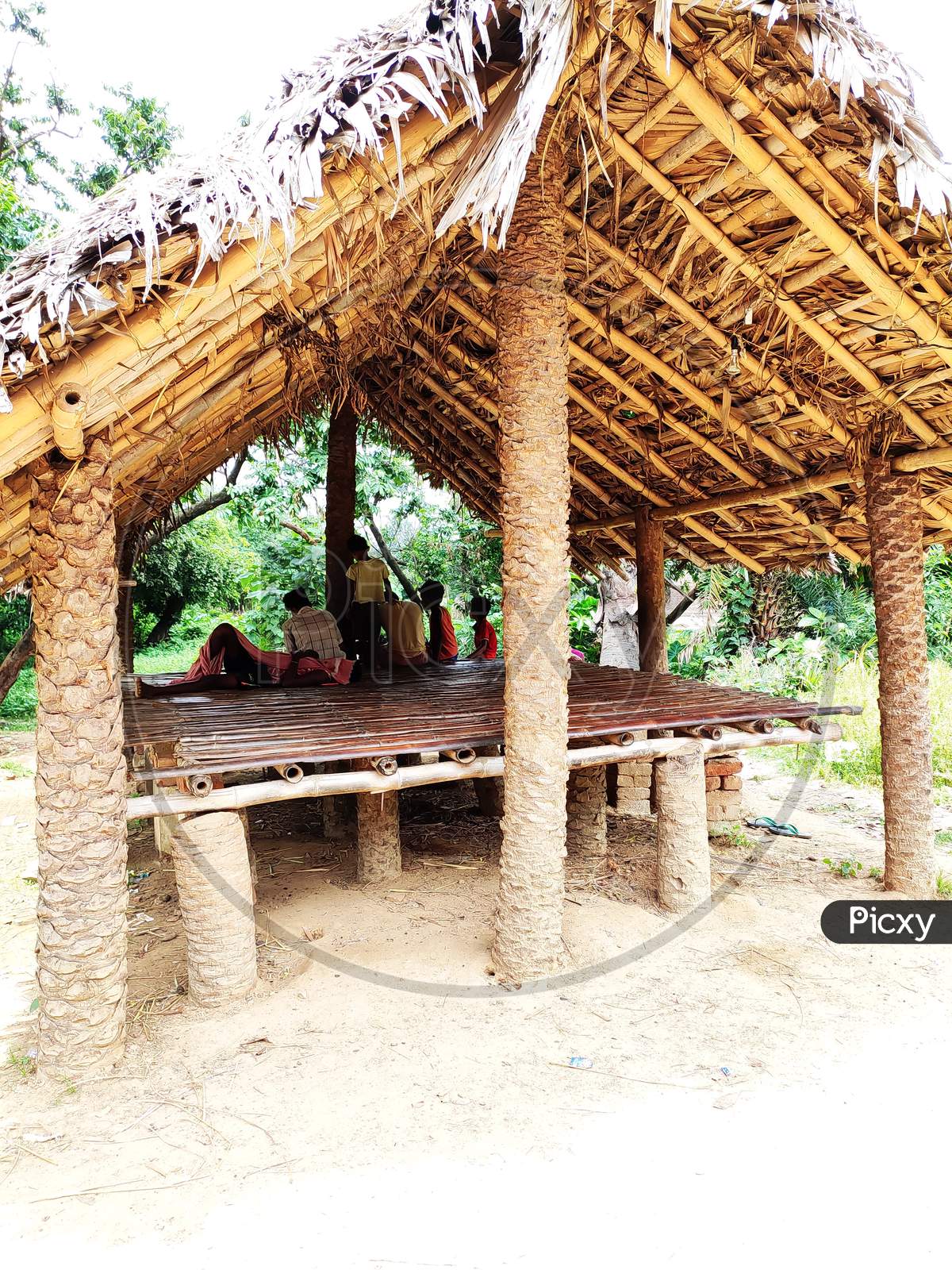 Image of A beautiful wooden hut made by the tribal people to spend some ...