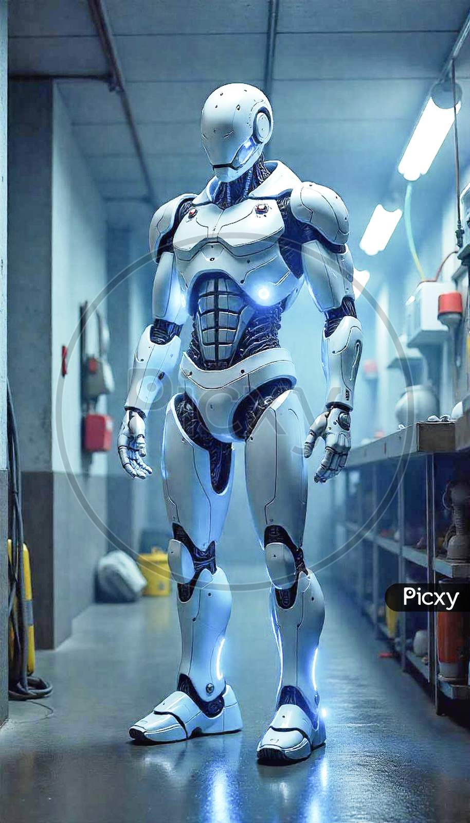 Futuristic Robot in a High-Tech Facility