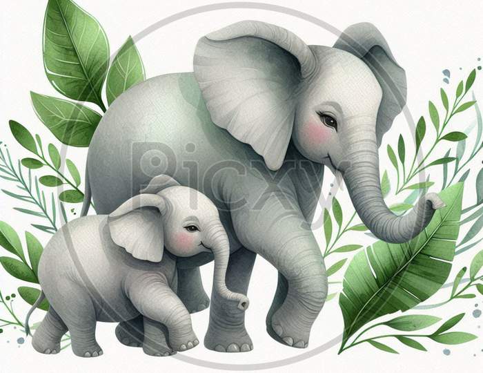 Baby Elephant And Mother Clipart