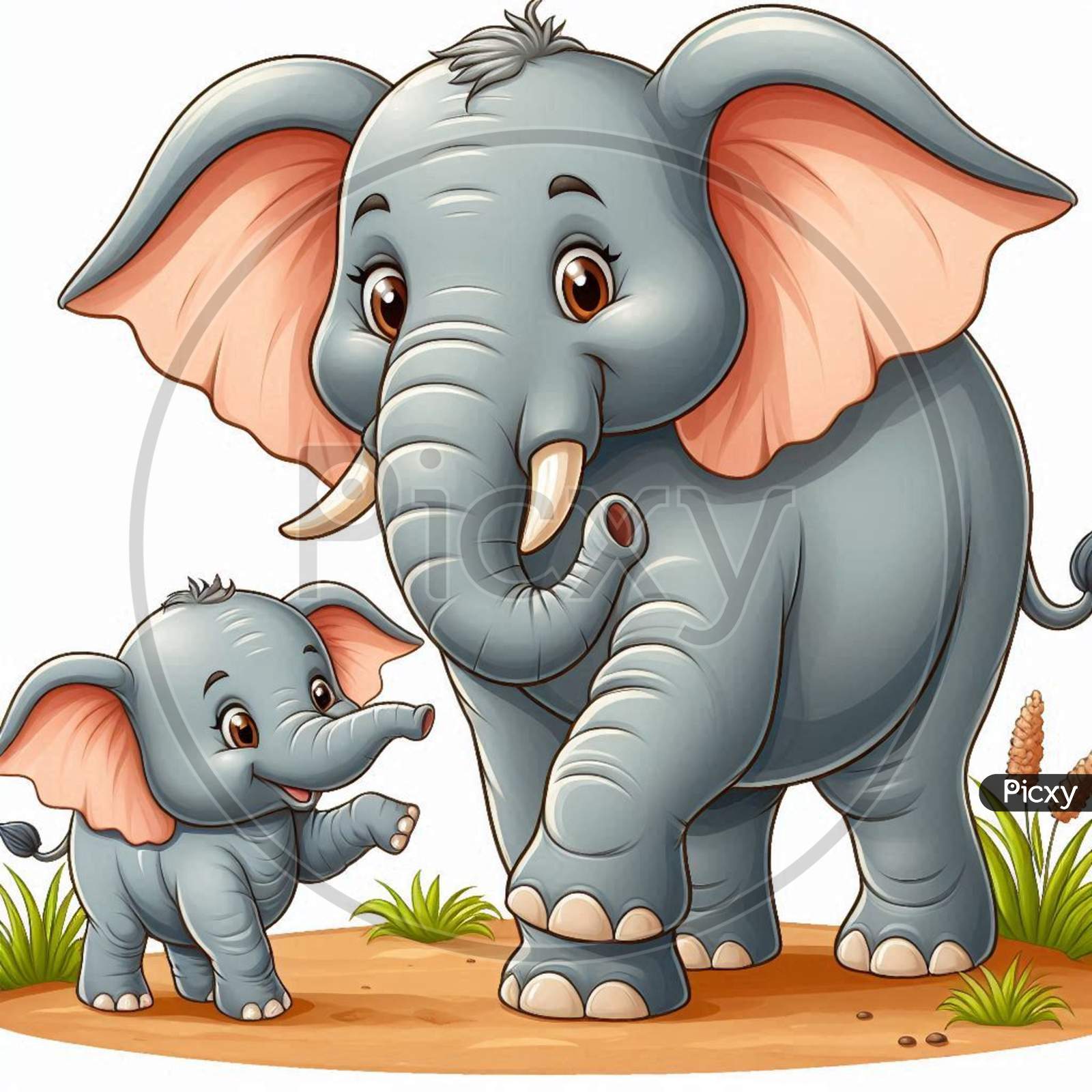 Cute Cartoon Elephants On Adventure In Colorful Natural Setting