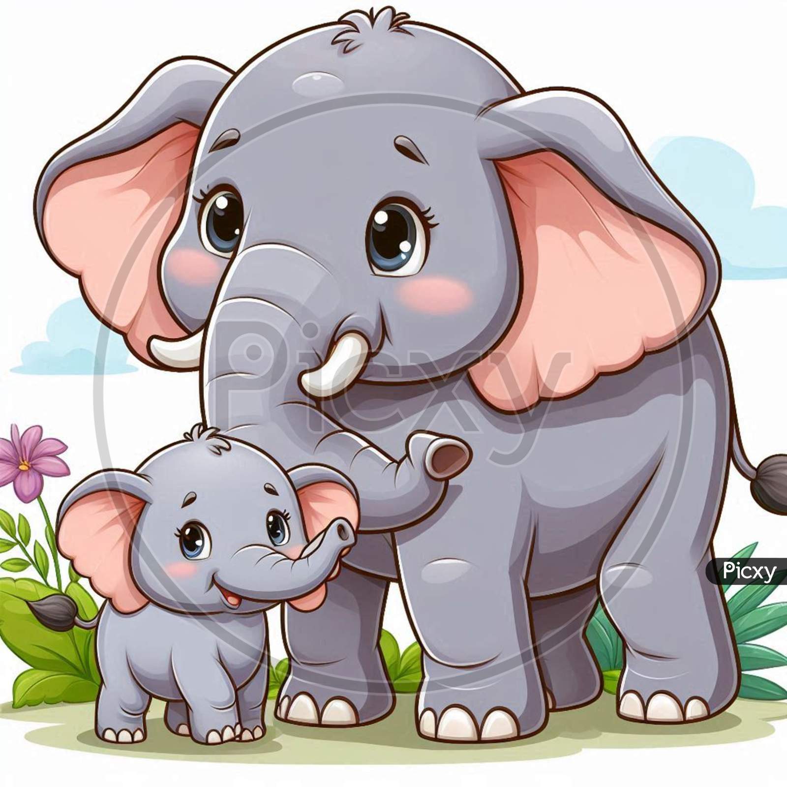 Baby Elephant And Mother Clipart