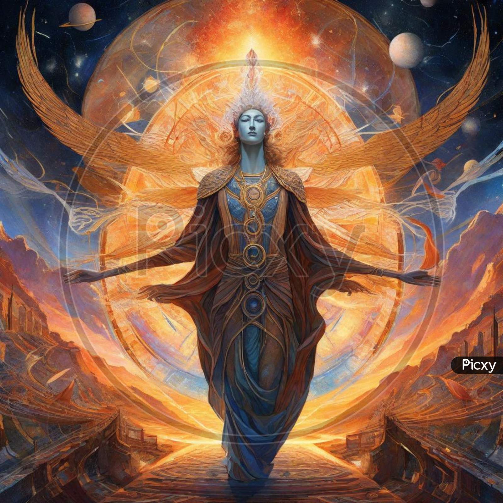 Image of Celestial Harmony: Mystical Cosmic Goddess Artwork-BW661483-Picxy