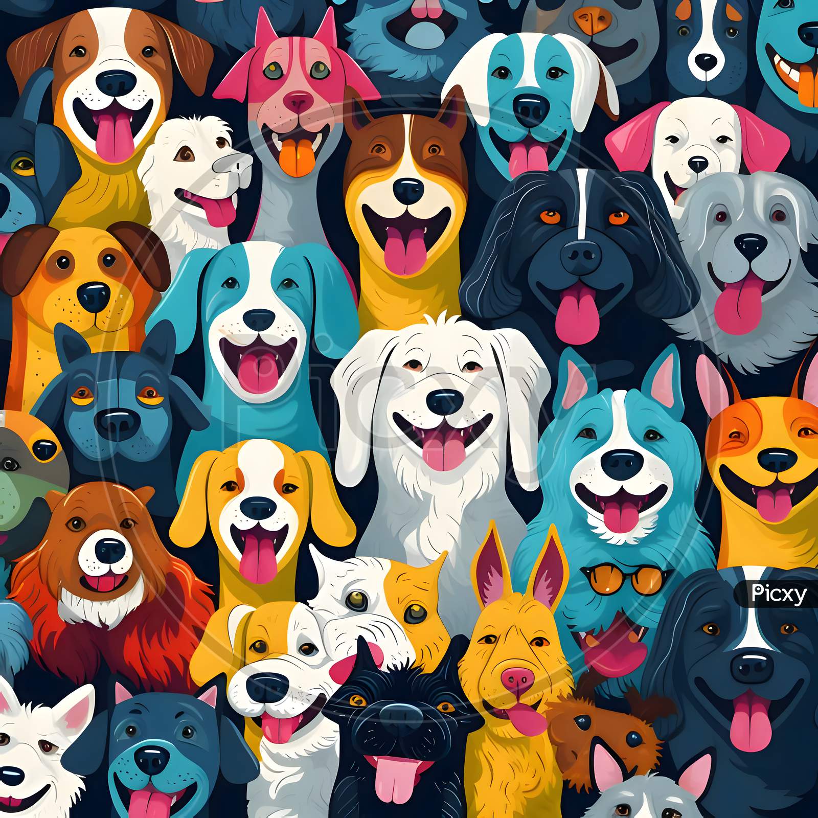 Image of Seamless Pattern With Funny Dogs. Vector Illustration In ...